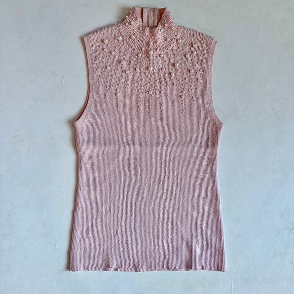 Vintage | Tops | Vintage Pastel Pink Pearl Neck Sleeveless Ribbed ...
